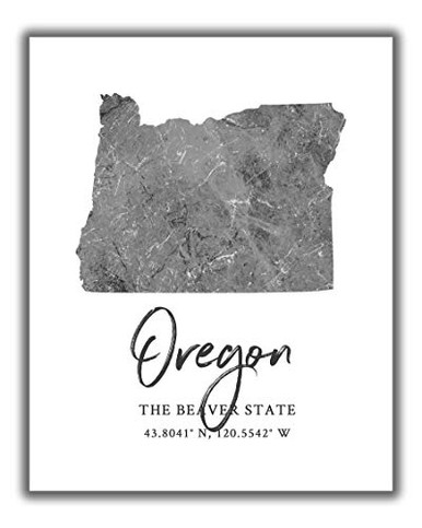 Oregon State Map Wall Art Print - 8x10 Silhouette Decor Print with ...