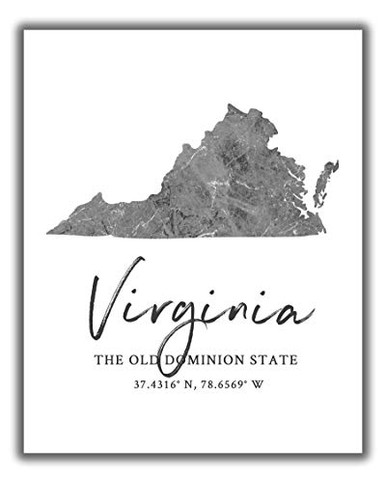 Virginia State Map Wall Art Print - 8x10 Silhouette Decor Print with ...