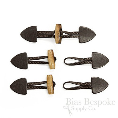 Set of 3 Small Dark Brown Toggle Closures for Childrens Clothes Made in ...