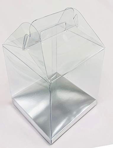 24 PCS 4-W- x4-D- x4.5 inch-H- Gable Handle w/Silver Card Bottom Clear ...