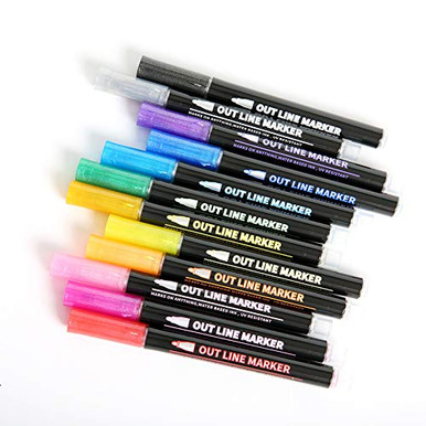 Double Line Outline Pens - 12 Colors Outline Metallic Markers Double ...