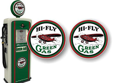 2 Vintage HI Fly Green Gas Antique Gas Pump 9 inch Decals Vintage Gas ...