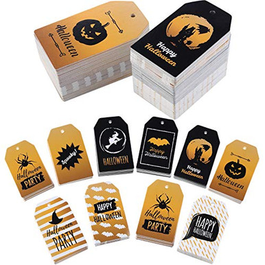 200 Pieces Halloween Tags Trick or Treat Label Tags Craft Paper Tags ...