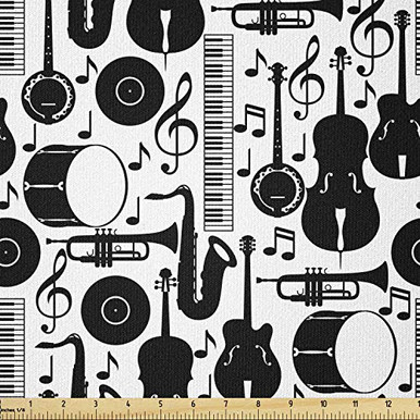 Lunarable Jazz Fabric by The Yard Silhouette of Musical Instruments ...