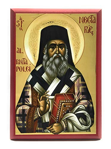 Wooden Byzantine Orthodox Christian Icon Saint Nectarius Kephalas ...