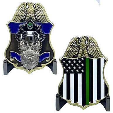 J-002 Thin Green Line Police Challenge Coin Beard Gang Skull CBP Border ...