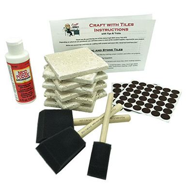 Coaster Tile Craft Kit, PREMIUM Bundle Set includes 8 Stone Travertine ...