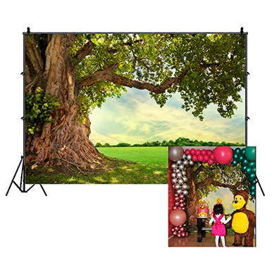 CSFOTO Polyester 7x5ft Huge Green Tree Backdrop Rural Scenery Field ...