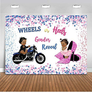 Avezano Wheels or Heels Gender Reveal Backdrop Boy or Girl Baby Shower ...