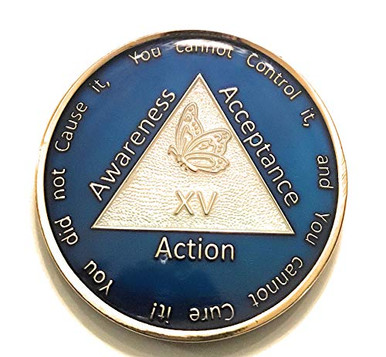 Recovery Line 15 Year Al-Anon Blue Butterfly Anniversary Medallion Chip ...