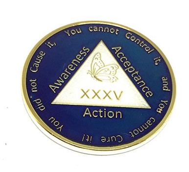 Recovery Line 35 Year Al-Anon Blue Butterfly Anniversary Medallion Chip ...