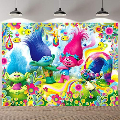 Backdrops Cartoon Troll Flowers Balloon Backdrop for Kids Birthday ...
