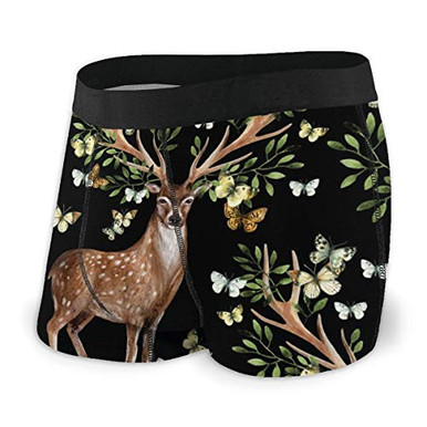 Mens Underwear Deer Antlers with Leafs Boys Boxer Briefs Trunks Low ...