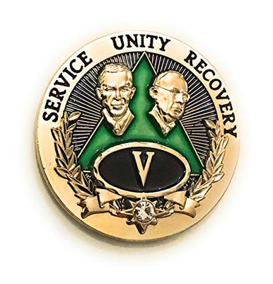 Recovery Line 5 Year AA Medallion - Alcoholics Anonymous Green and Gold ...