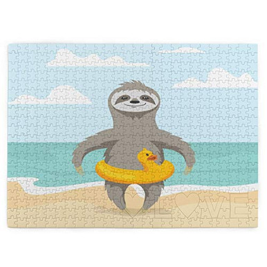 Jigsaw Puzzle 520 Pieces Happy Cute Sloth Yellow Duck Inflatable Circle ...