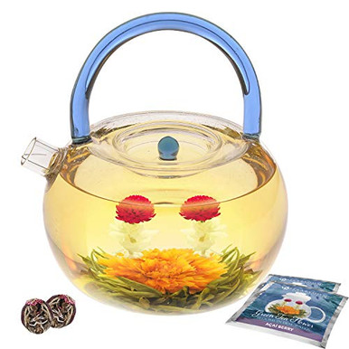 Teabloom Blue Rainbow Teapot Kettle Gift Set - 40 oz Stovetop Safe ...