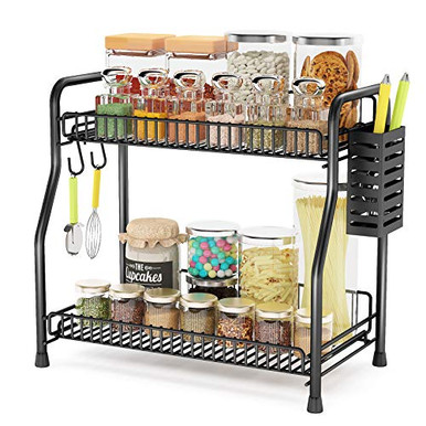 Spice Rack Organizer 2 Tier Kitchen Rack with Side Storage Container ...