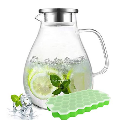 88OZ Large Glass Water Pitcher with Lid and Spout Stainless SteelIced ...