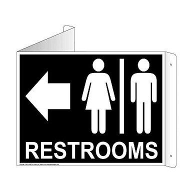 Restrooms Wall Sign Triangle Projection-Mount 9x7 inch Black Aluminum ...