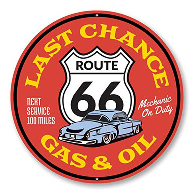 Gas and Oil on Route 66 Aluminum Sign - 12 inch Circle ...