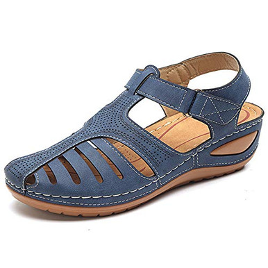 Comfy Wedge Sandal Strap Flat Shoes Vintage Peep Toe Suede Flats Wide ...