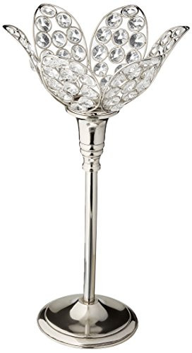 Home Essentials Monroe Lotus Tealite Holder Glass Silver Crystal Votive ...