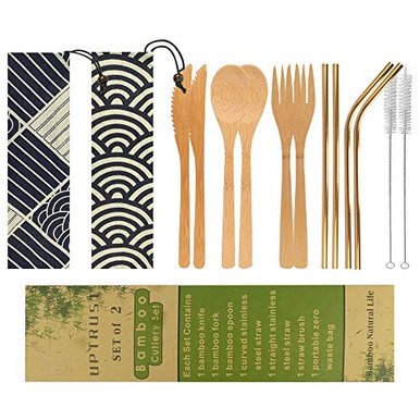 UPTRUST 2 Set Bamboo Cutlery Set Bamboo Utensils 6-piece Reusable ...