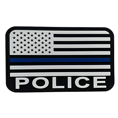 uuKen Thin Blue Line Police Flag Patch PVC Rubber 5x3 inch with Hook ...