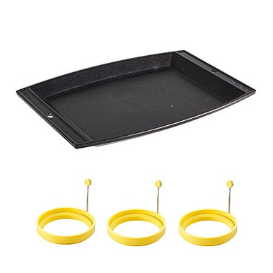 LODGE Pre-Seasoned Cast Iron Rectangular Griddle (15x12.25 inch) + 3 ...