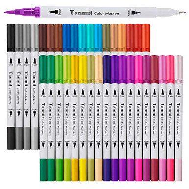 Dual Tip Brush Marker Pens Tanmit 0.4 Fine Tip Markers and Brush ...