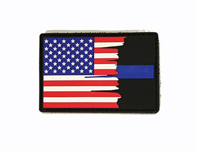 Stevens Tactical Shop Tattered American Flag Thin Blue Line PVC Patch - Warehousesoverstock