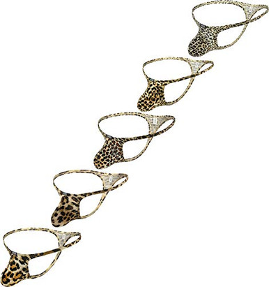 iKingsky Mens Leopard G-String Big Pouch Y-Back Underwear Sexy Low Rise ...