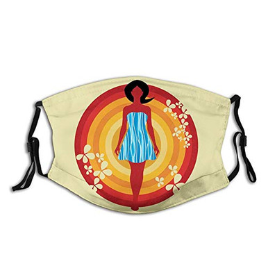 Woman Silhouette in a Blue Dress with Wavy Stripes on Circle Face Mask ...