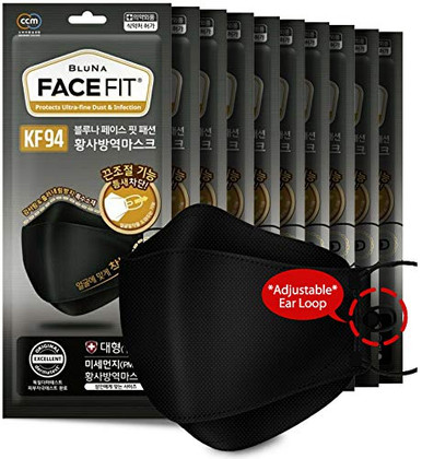 BLUNA -10 Pack- Face Fit KF94 Certified Premium 4-Layer Black Face Mask ...