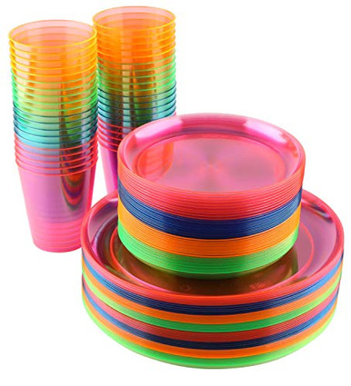 Disposable Neon Party Essentials- Plates Plus Cups Set- 40 Pack ...