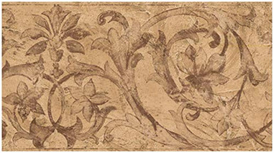 Wall Border - Abstract Brown Damask Scrolls Vines Faux Distressed ...