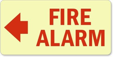 SmartSign Fire Alarm Label with Left Arrow - 7" x 14" Glow-in-The-Dark ...