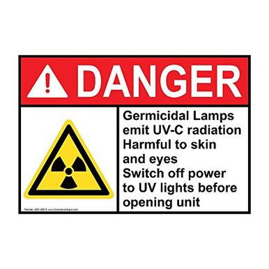 Danger Germicidal Lamps Emit UV-C Radiation ANSI Safety Label Decal ...