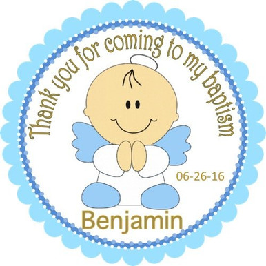40 Personalized 2" circle Little Angel Baptism Custom Party LABELS ...