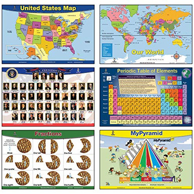 Brainy Mats Educational Kids Placemats (Explorer) Set Includes 4 Mats ...