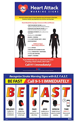 2 Pack: B.E. F.A.S.T. Stroke Signs Poster and Heart Attack Warning ...