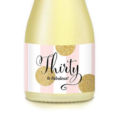 Adult Woman's Happy 30th Birthday Party Gift Idea Mini Champagne Labels ...
