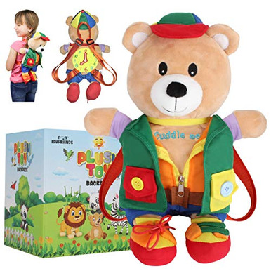 EDUFRIENDS - Learning Bear for Toddlers with Zipper and Tie - Teddy ...