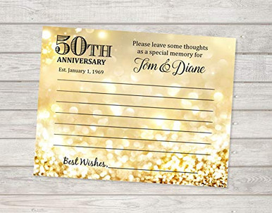 Custom 50th Anniversary Wishes Cards, Set Of 20, Gold Bokeh Wishes For The Couple Cards, Golden ...