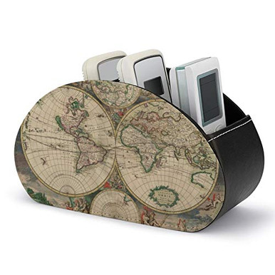 TV Remote Control Holder PU Leather Ancient World Map Multi-Functional ...