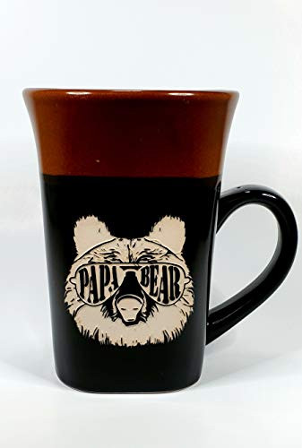 Papa Bear Deep Carved and Engraved Coffee or Tea mug. Square Two-Tone ...