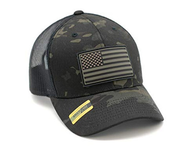 Multicam Tactical Camo Trucker Cap with Patriotic American Flag PVC ...