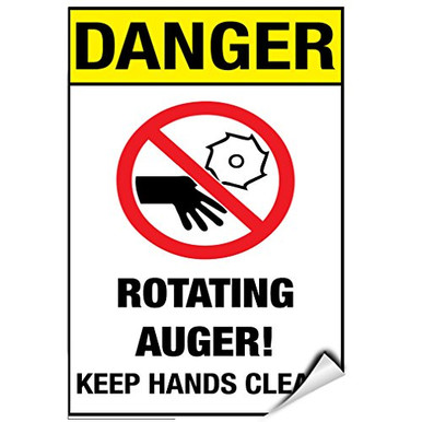 Danger Rotating Auger Keep Hands Clear. Hazard Sign Label Decal Sticker ...
