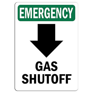Emergency Sign - Gas Shutoff -Down Arrow- with Symbol- Label Decal ...