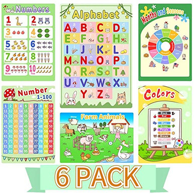 Alphabet Chart Posters for Preschoolers, Number Chart 1-100 for Kids, 6 ...